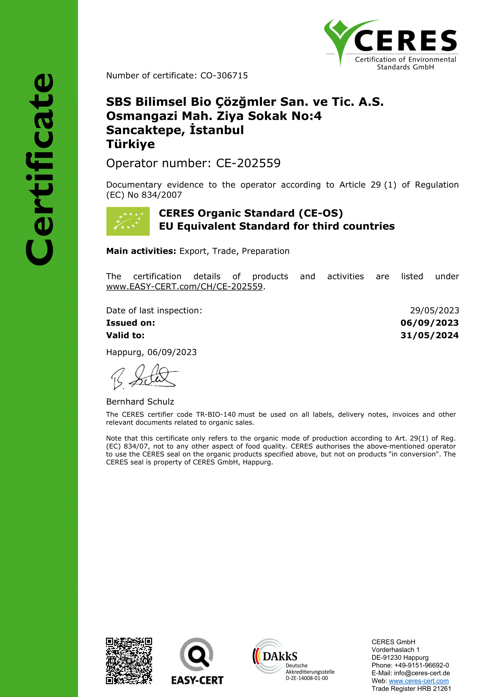 CERES ORGANIC STANDARD (CE-OS) 2023